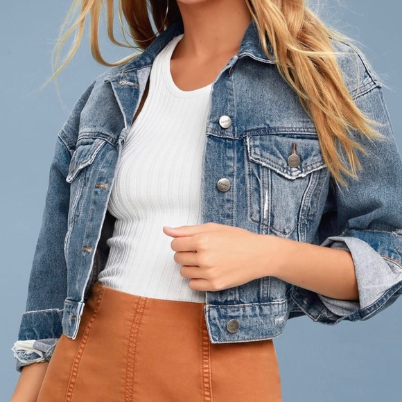 Jackets & Coats | Evidnt Distressed Medium Wash Cropped Denim Jacket ...
